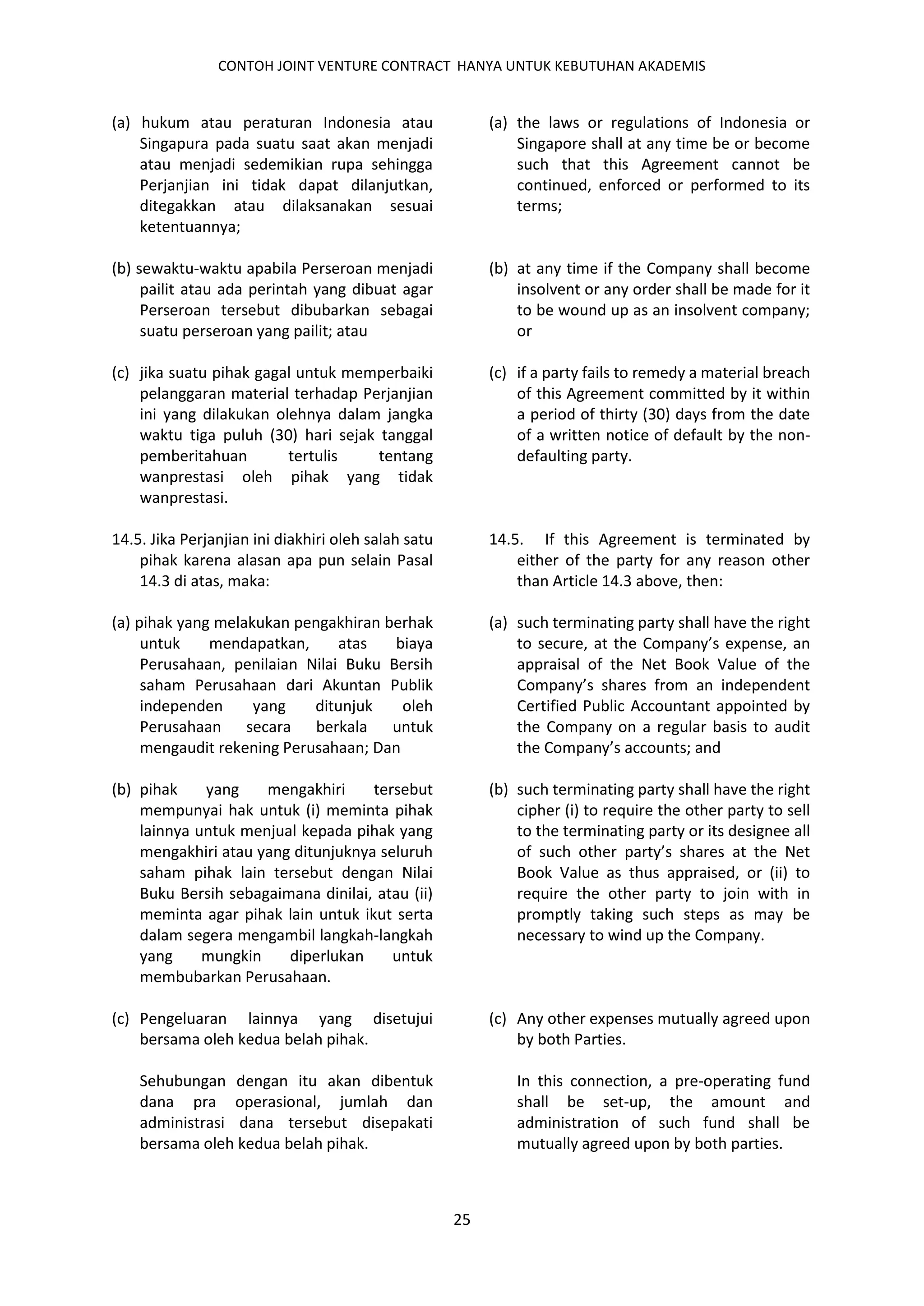 JOINT VENTURE AGREEMENT - PERJANJIAN USAHA PATUNGAN | PDF