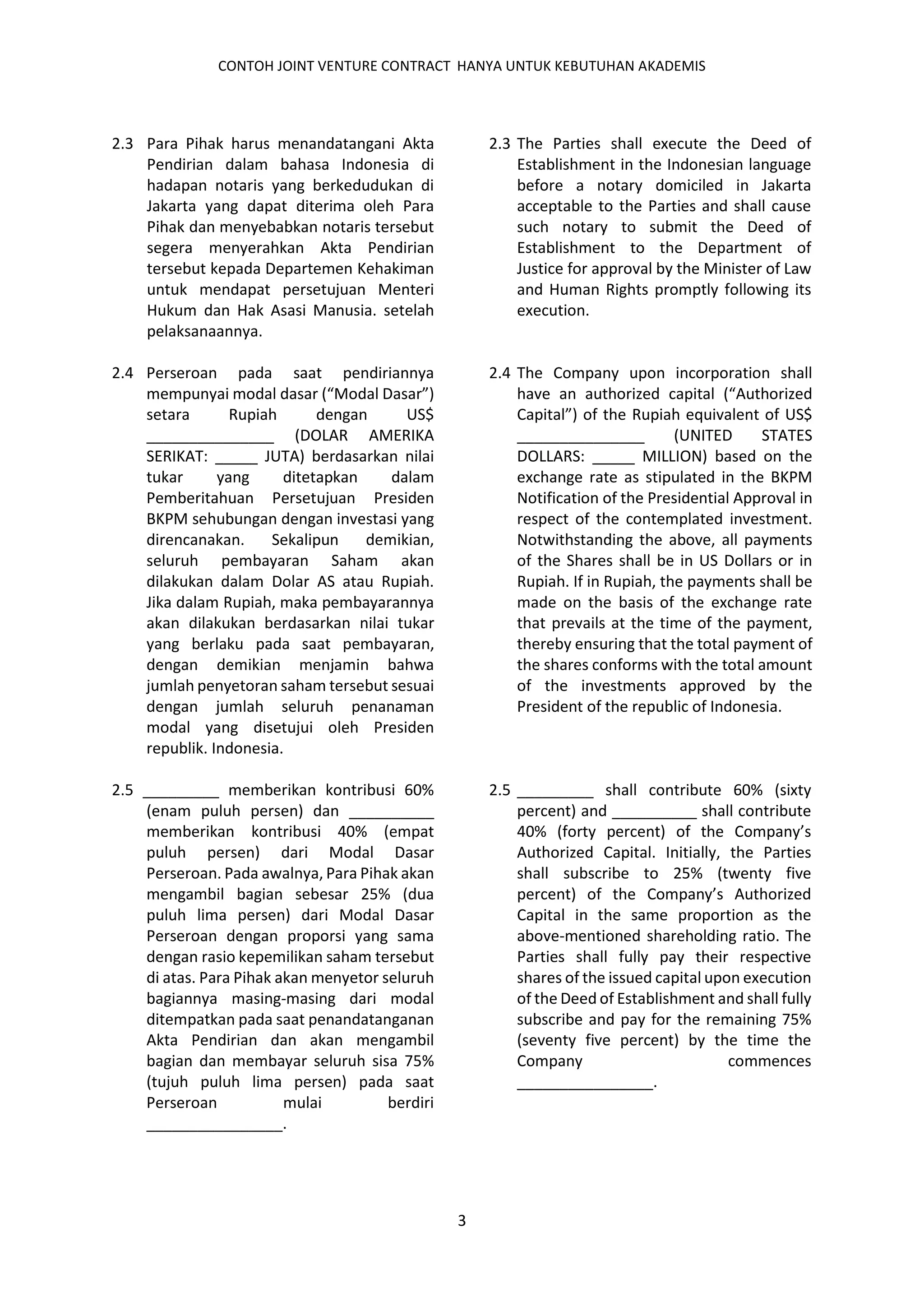 JOINT VENTURE AGREEMENT - PERJANJIAN USAHA PATUNGAN | PDF