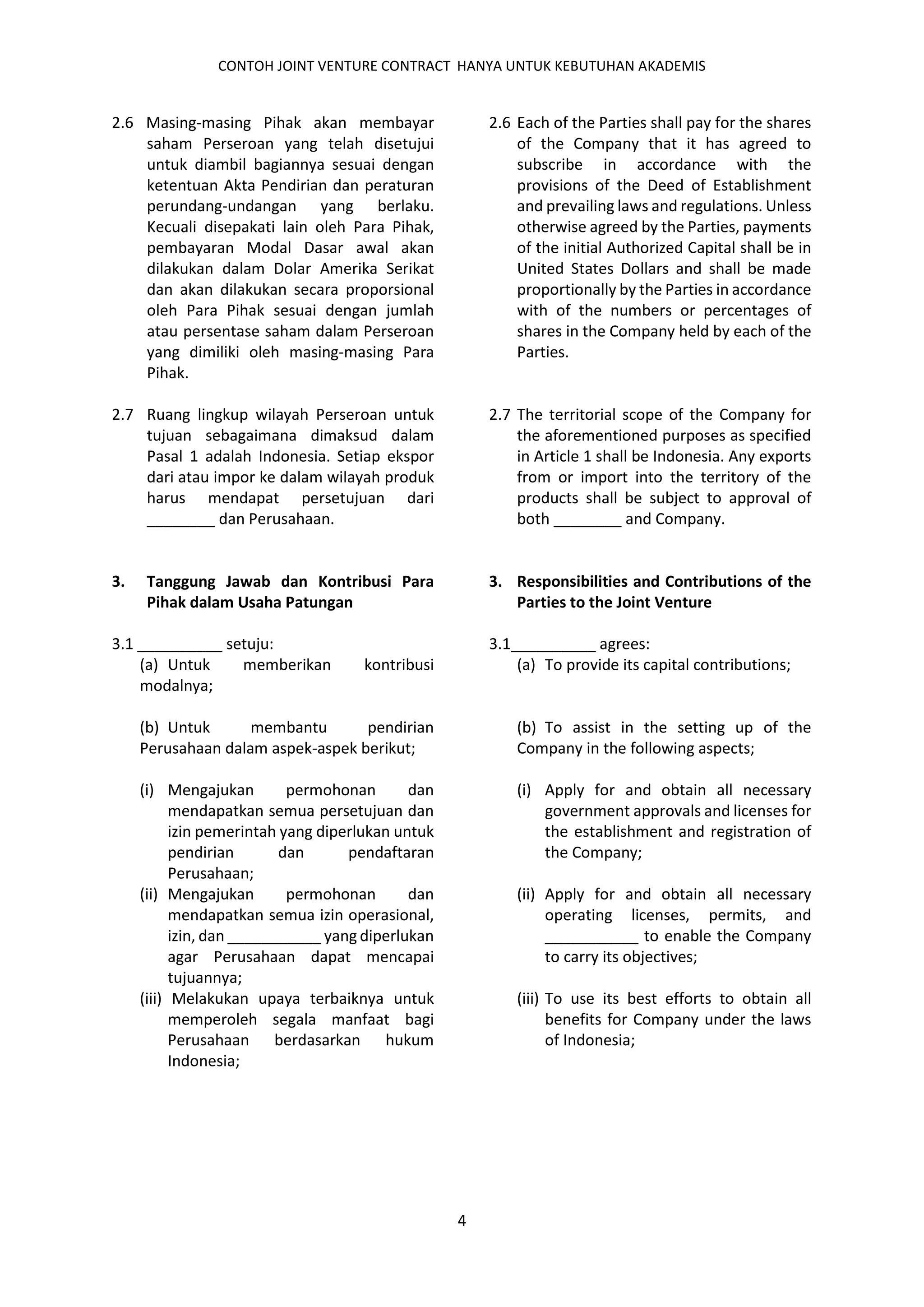 JOINT VENTURE AGREEMENT - PERJANJIAN USAHA PATUNGAN | PDF