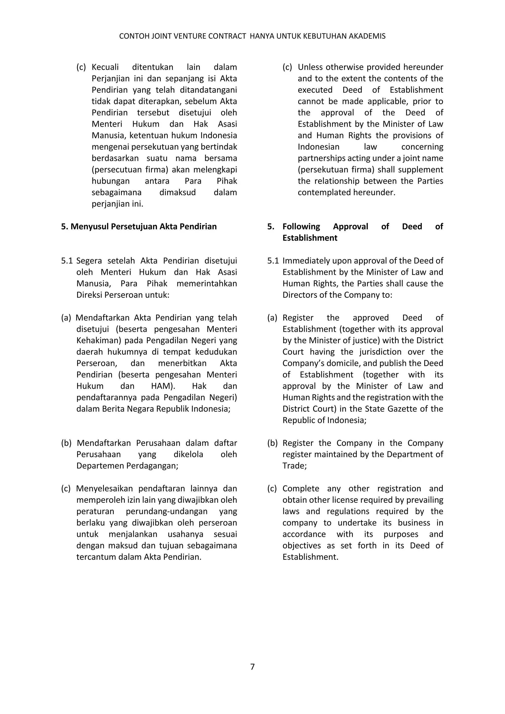 JOINT VENTURE AGREEMENT - PERJANJIAN USAHA PATUNGAN | PDF