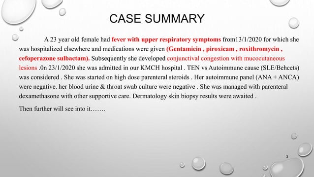 Toxic epidermal necrolysis - drug induced (case presentation) | PPT
