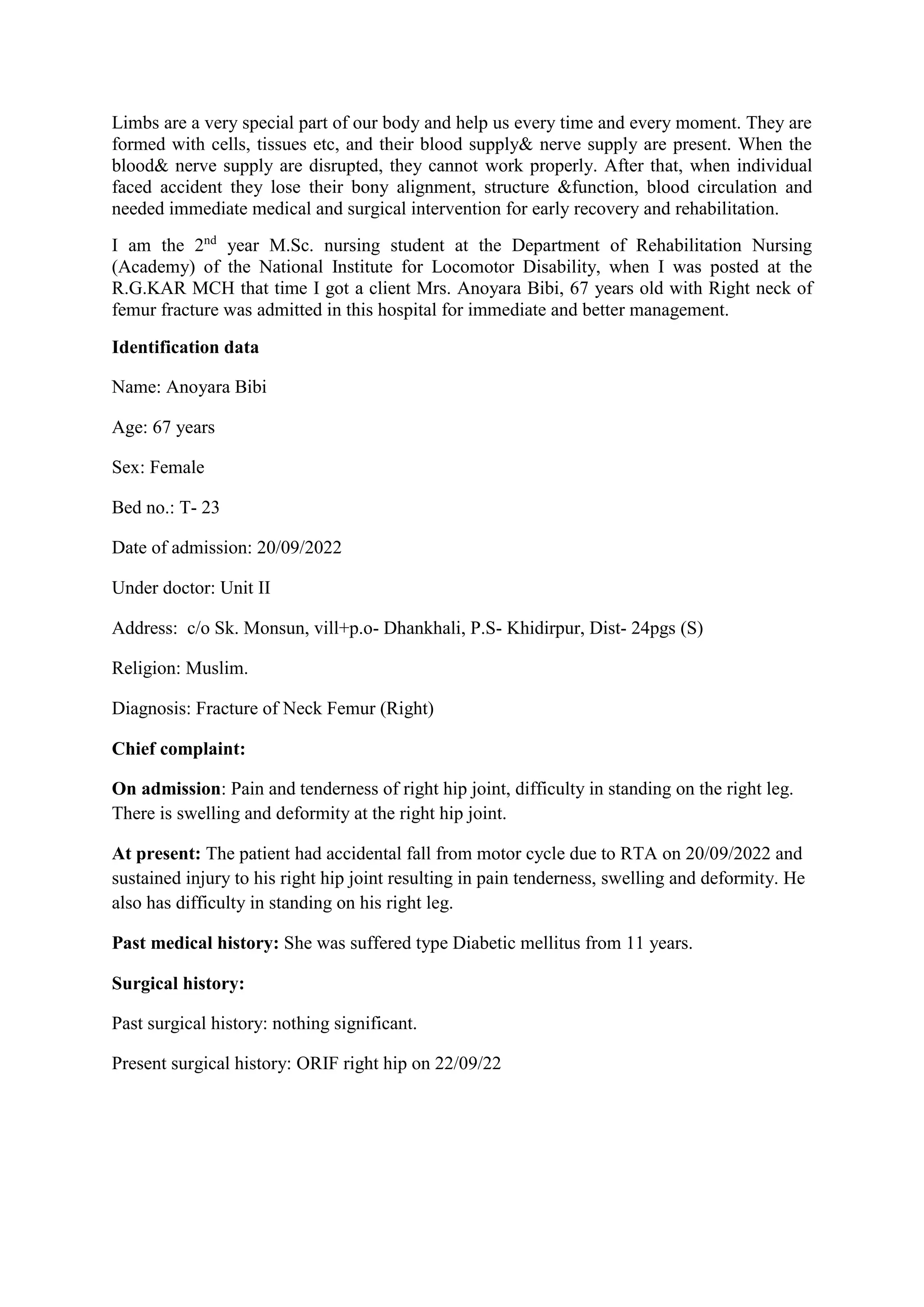 A complete case presentation on hip fracture. | DOCX