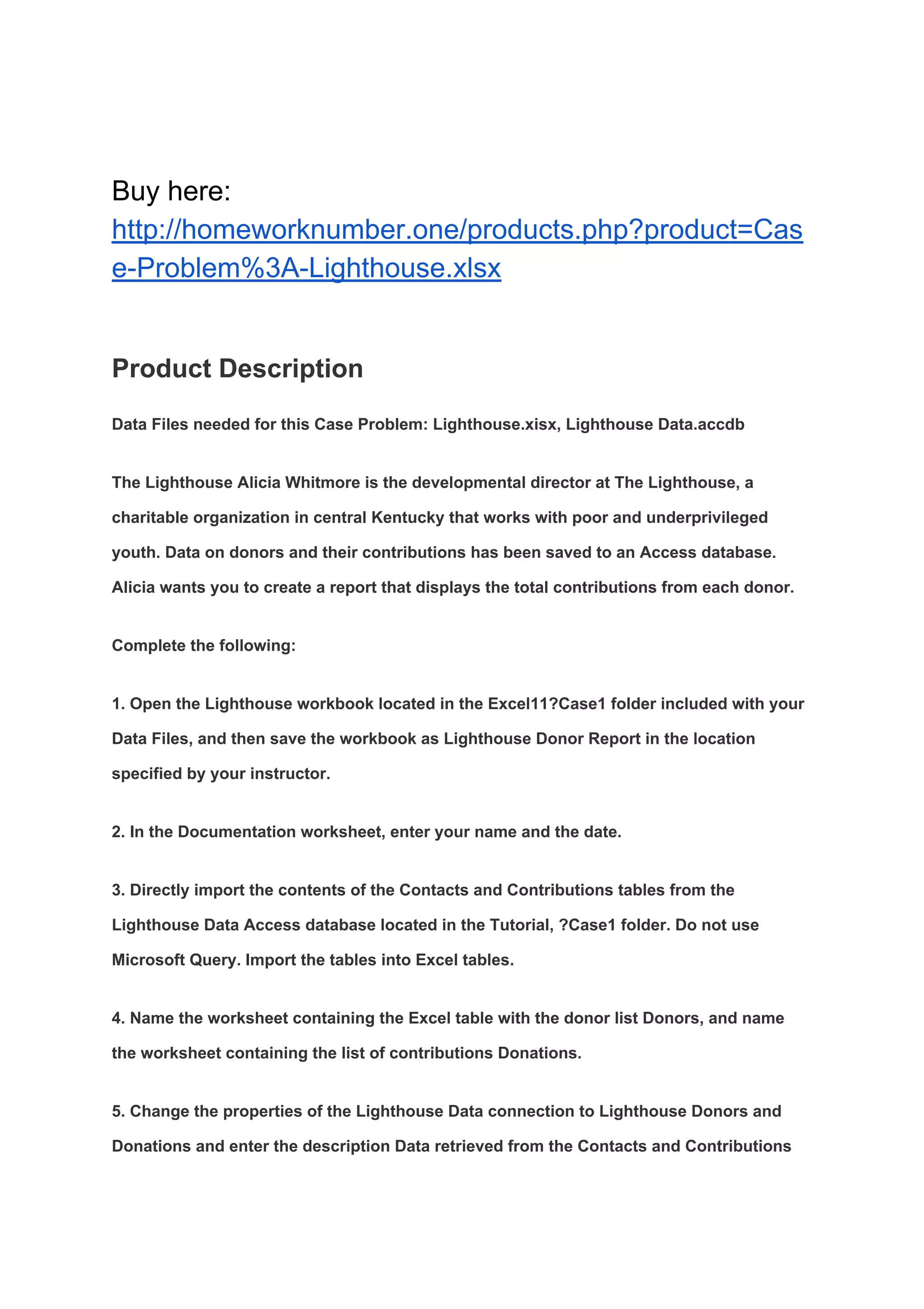 Case Problem: Lighthouse.xlsx