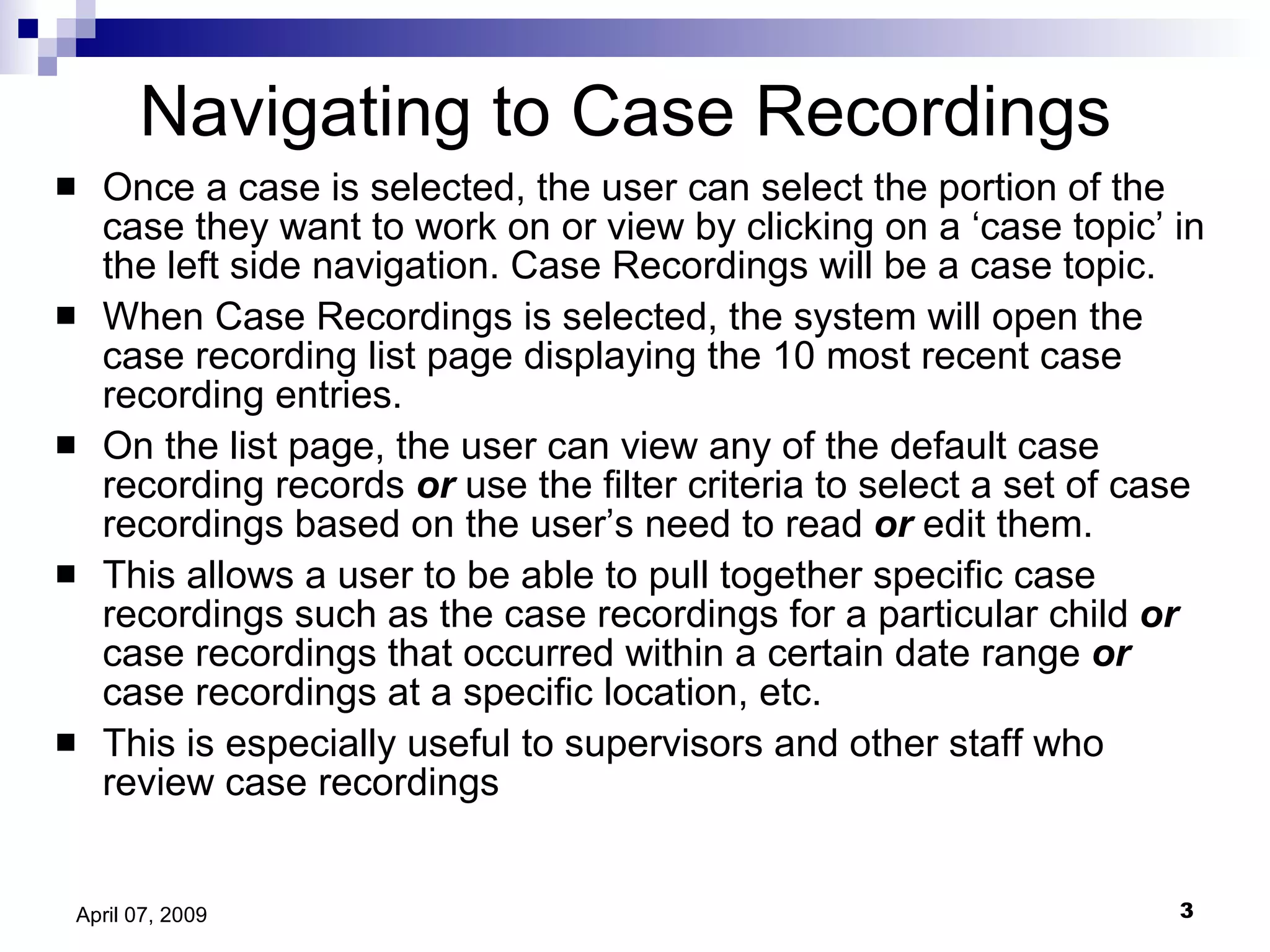 TFACTS Case Recordings Presentation | PPT