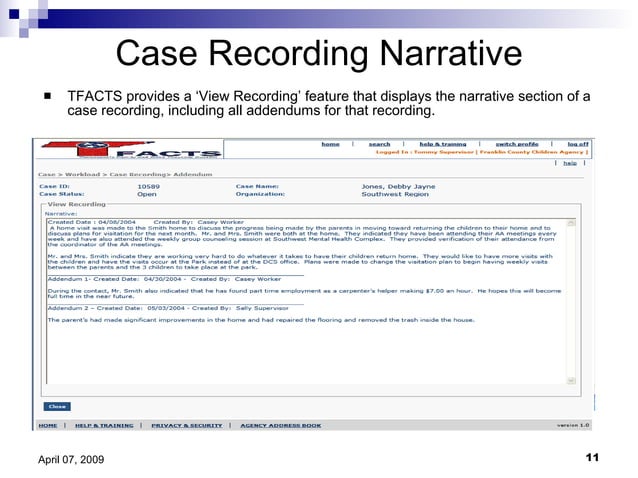 TFACTS Case Recordings Presentation | PPT | Technology & Computing