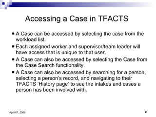 TFACTS Case Recordings Presentation | PPT
