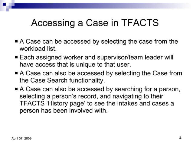 TFACTS Case Recordings Presentation | PPT | Technology & Computing