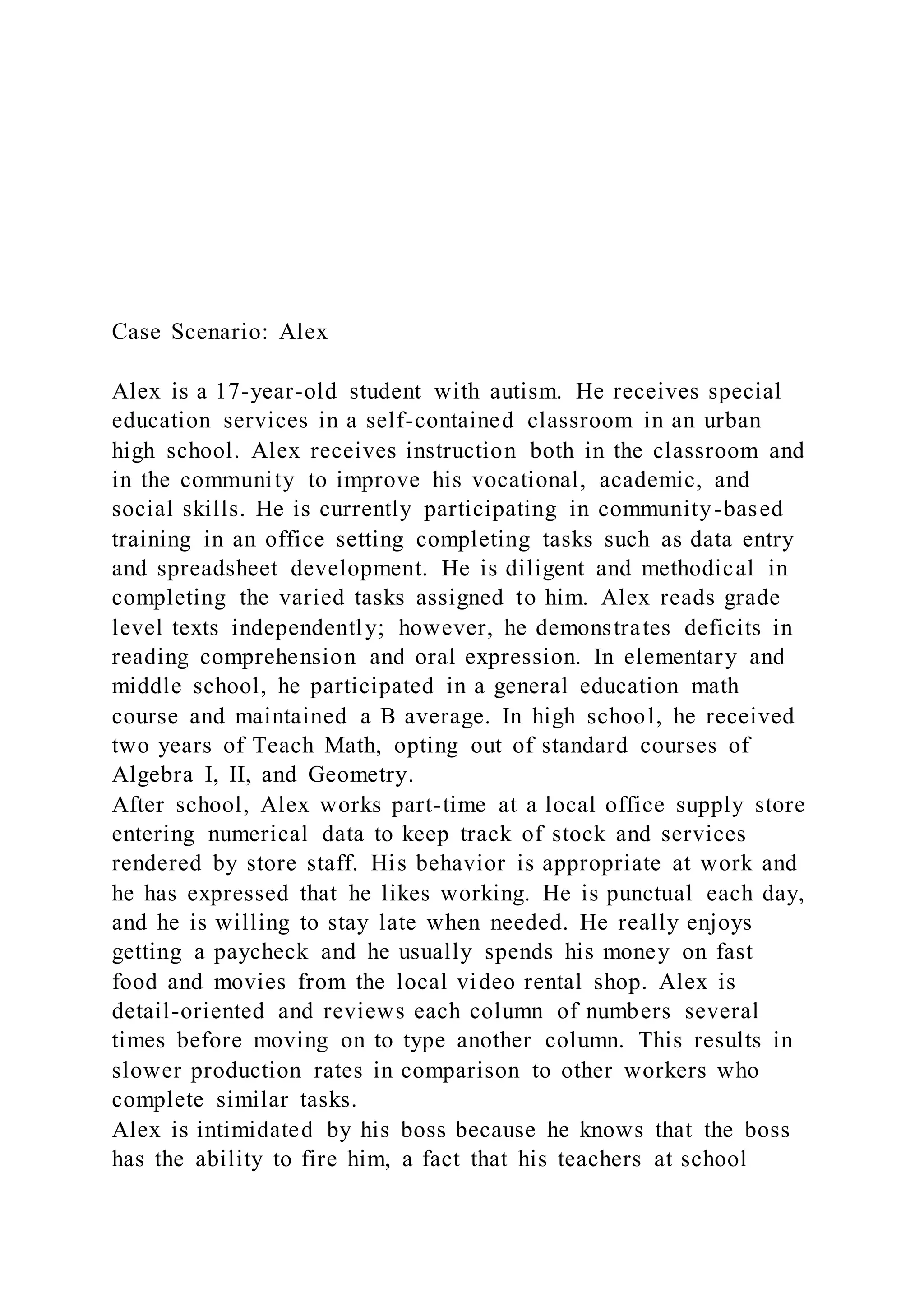 Case scenario alex alex is a 17 year-old student wit | DOCX