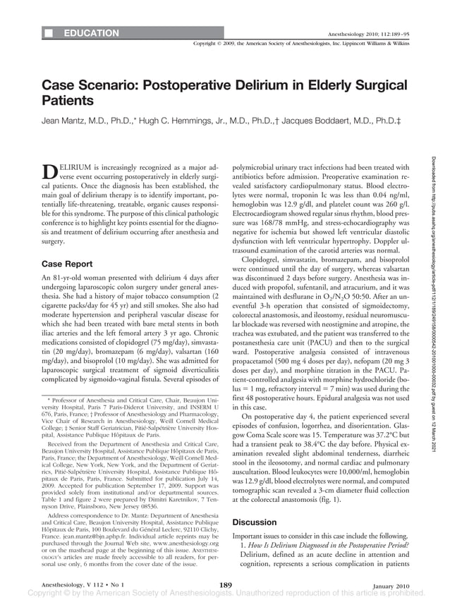 Case scenario postoperative delirium in elderly | PDF