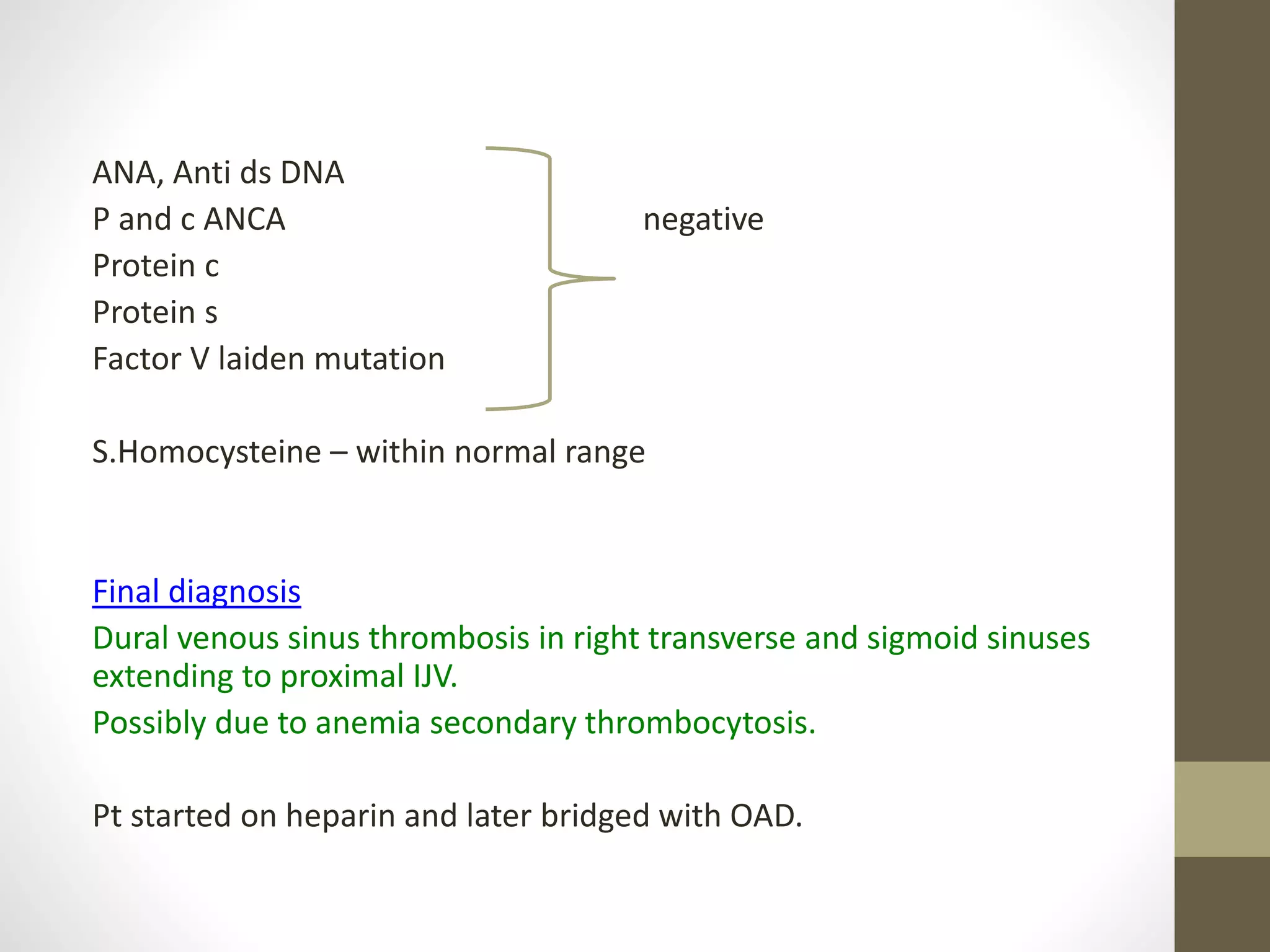 Case series -cerebral venous sinus thrombosis - Dr Shaz Pamangadan | PPTX