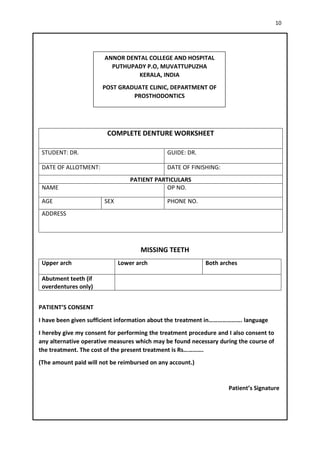 Case sheet for complete denture patients | PDF