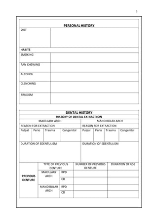 Case sheet for complete denture patients | PDF