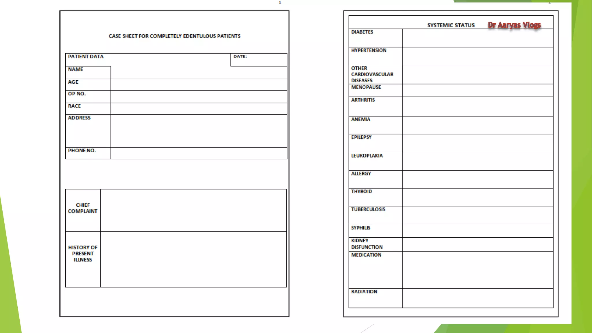 Case sheet for completely edentulous patients | PPTX