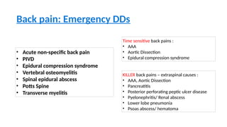 Back pain evaluation and management acute cases | PPTX