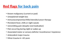 Back pain evaluation and management acute cases | PPTX