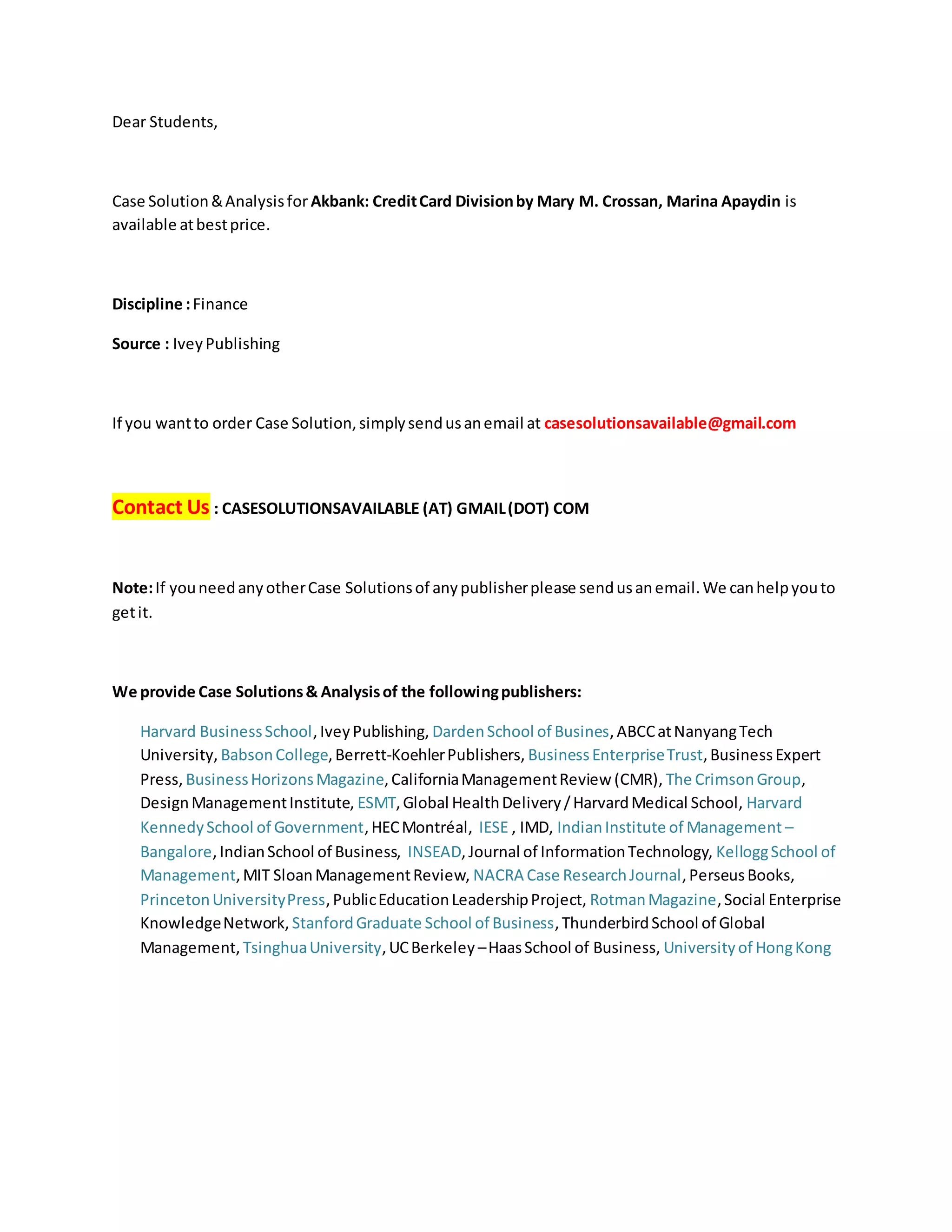 Case Solution for Akbank: Credit Card Division | DOCX | Business ...