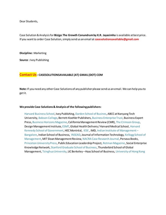 Case Solution for Biziga: The Growth Conundrum | PDF