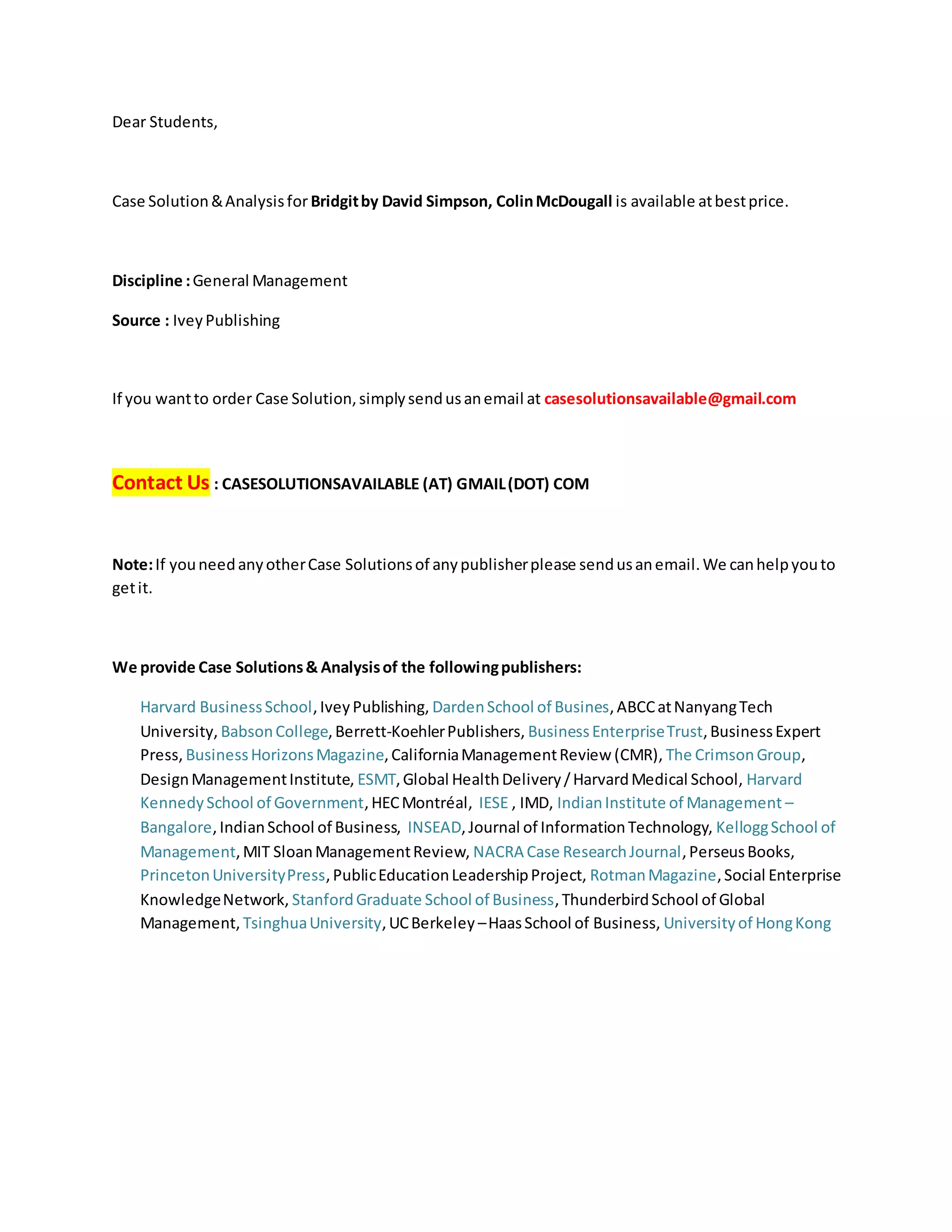 Case Solution for Bridgit | PDF