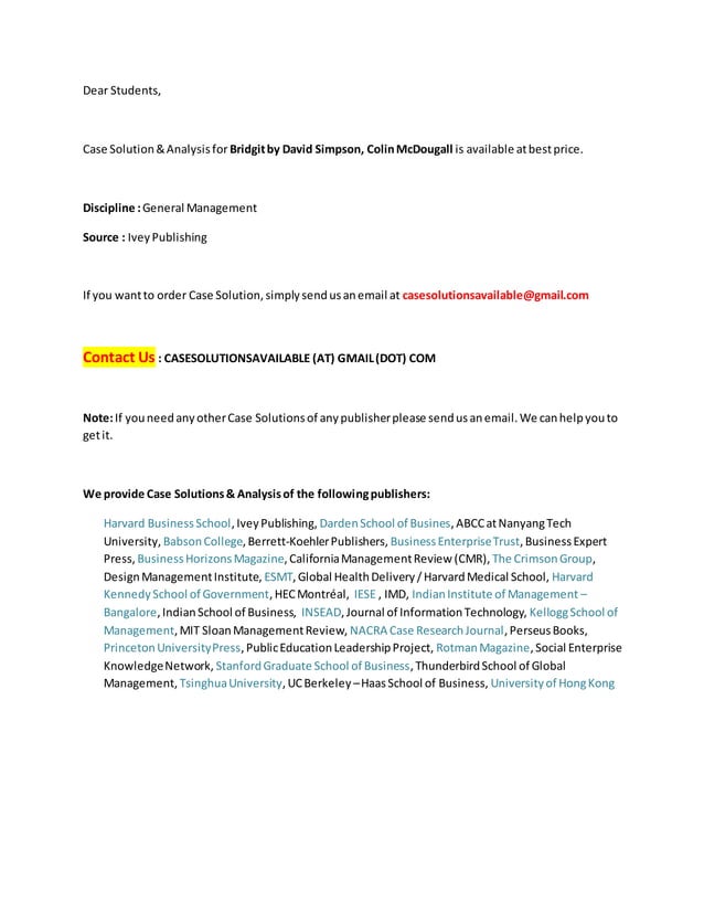 Case Solution for Bridgit | PDF