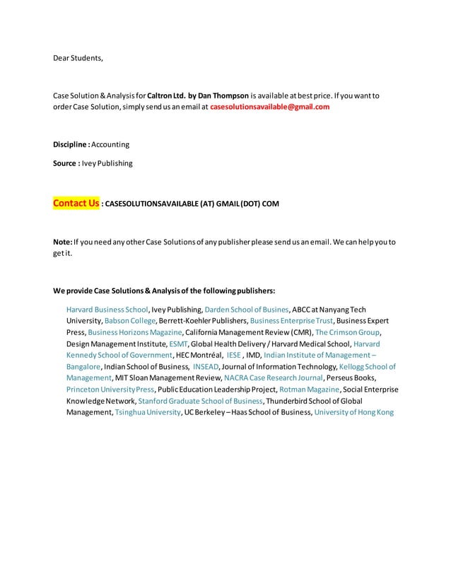 Case Solution for Caltron Ltd. | DOCX