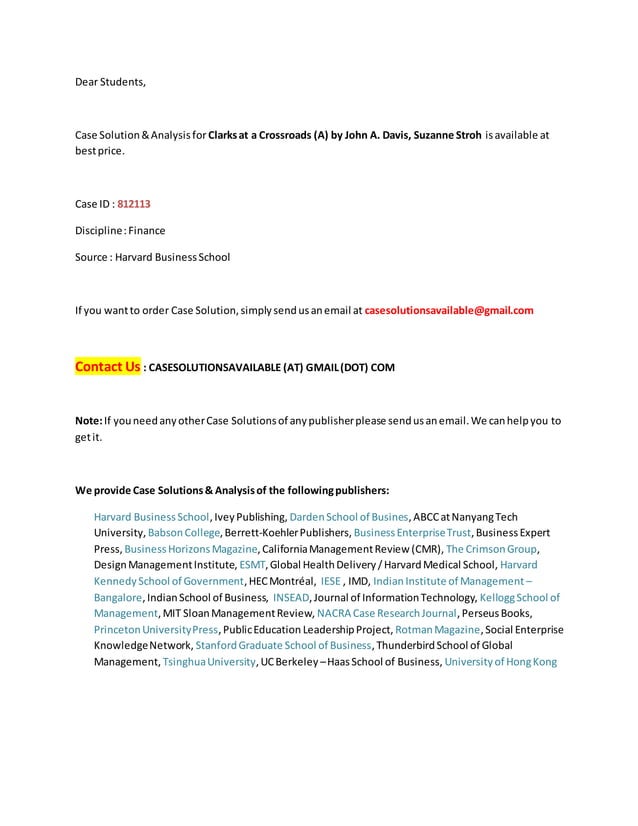 Case Solution for Clarks at a Crossroads (A) | DOCX