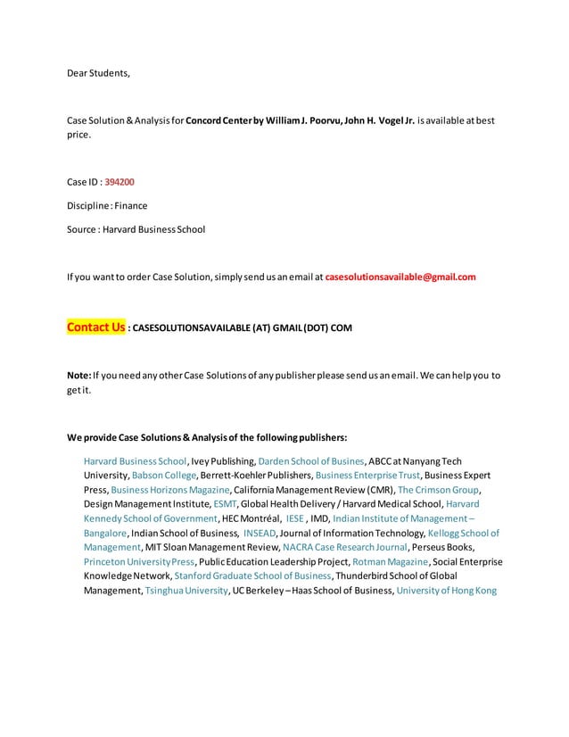 Case Solution for Concord Center | PDF