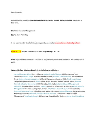 Case Solution for Fairmount Minerals | PDF