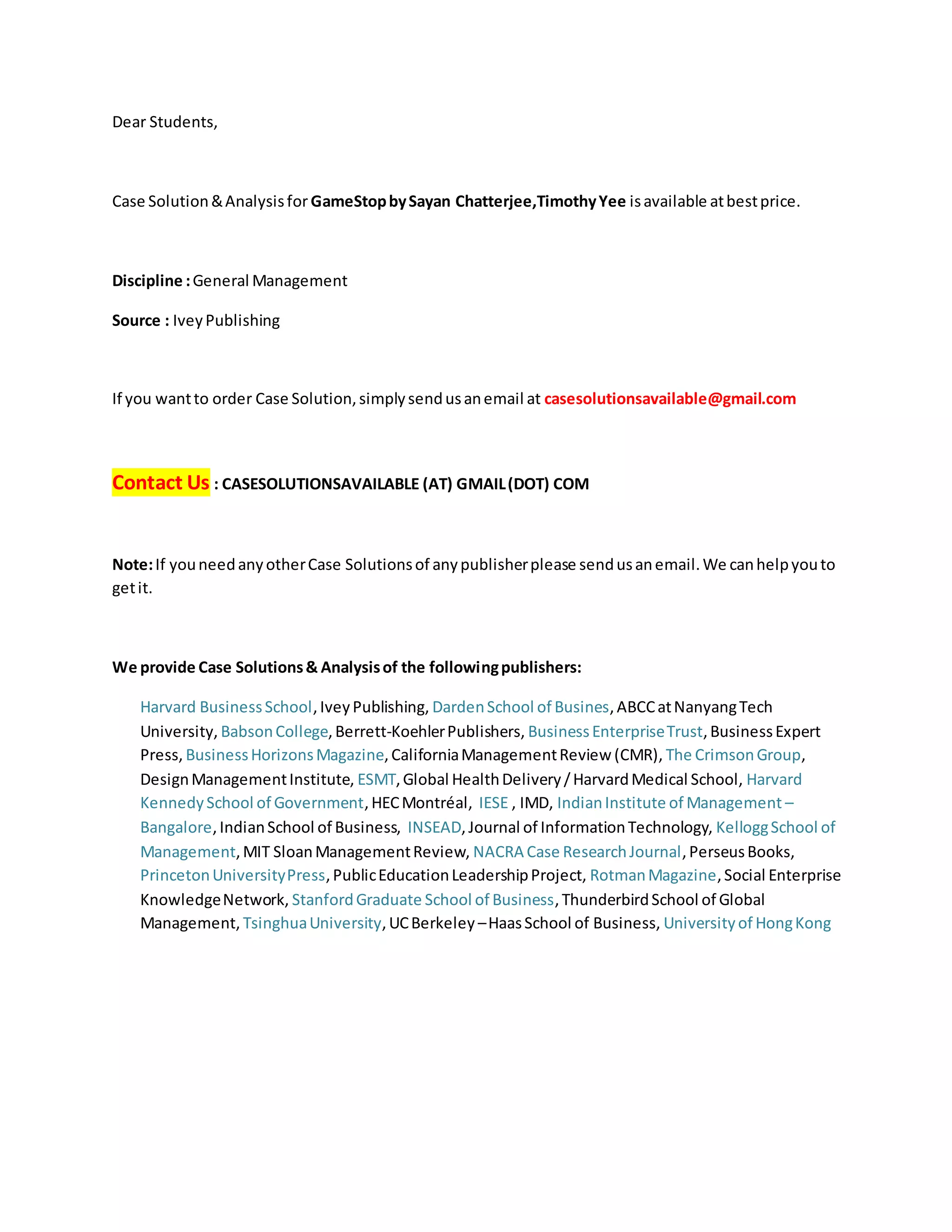 Case Solution for GameStop | PDF | Free Download