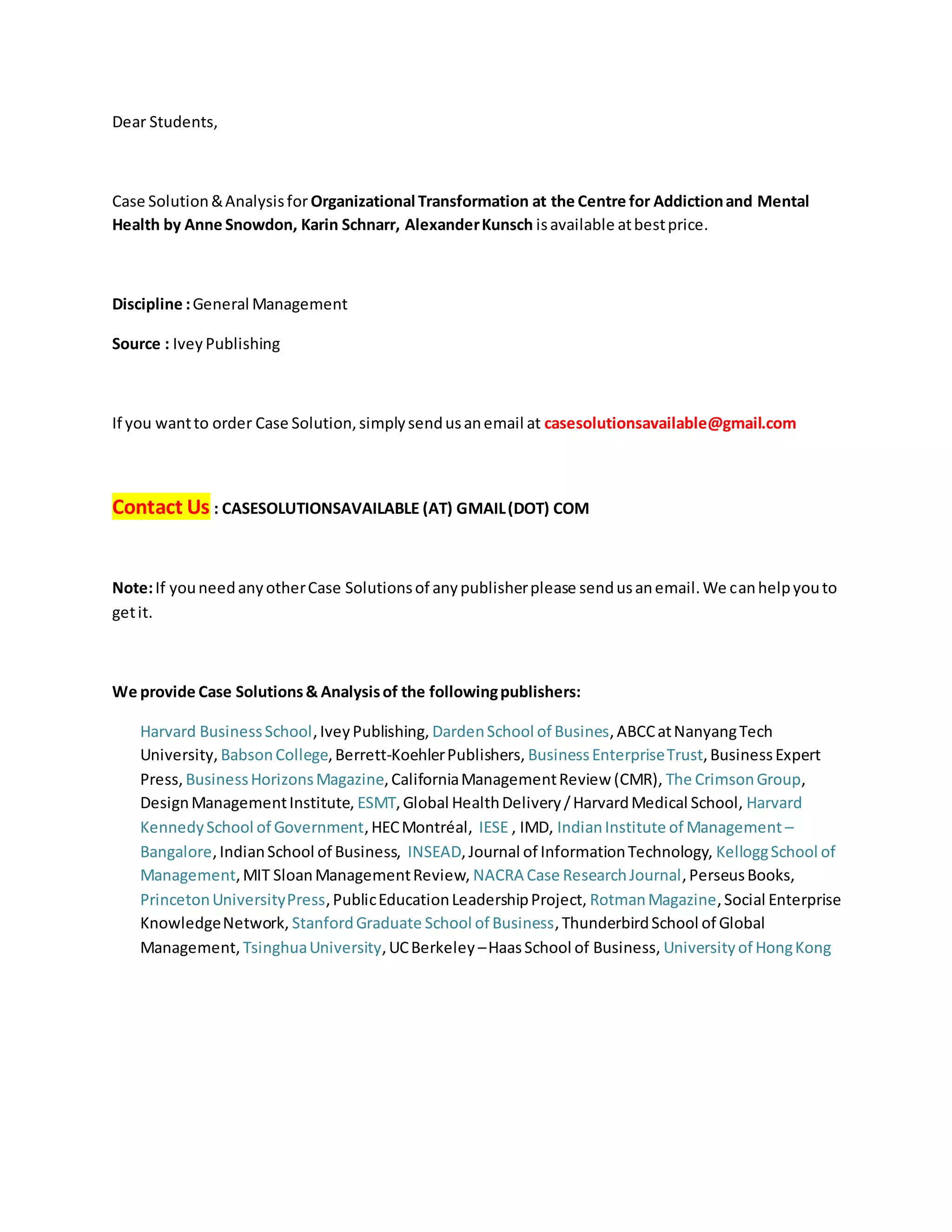 Case Solution for Organizational Transformation at the Centre for ...