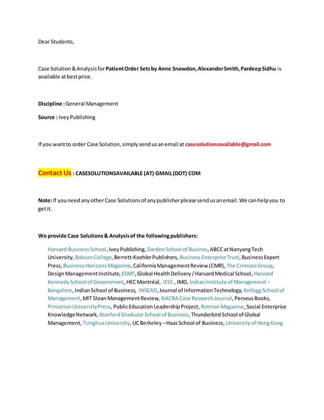 Case Solution for Patient Order Sets | DOCX