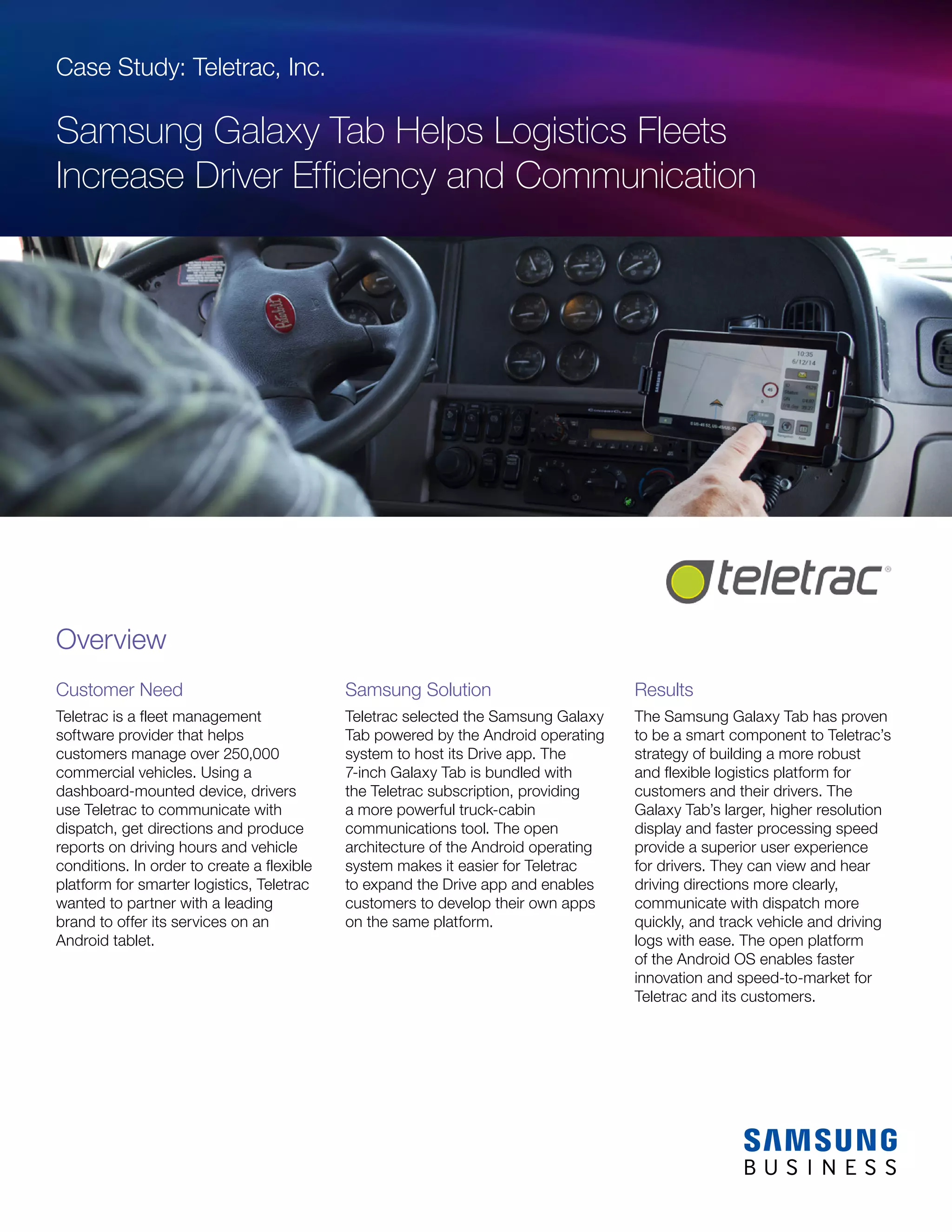 Samsung Galaxy Tab Helps Logistics Fleets Increase Driver Efficiency ...