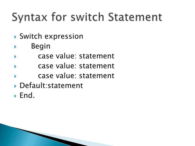 Case statements | PPTX | Programming Languages | Computing