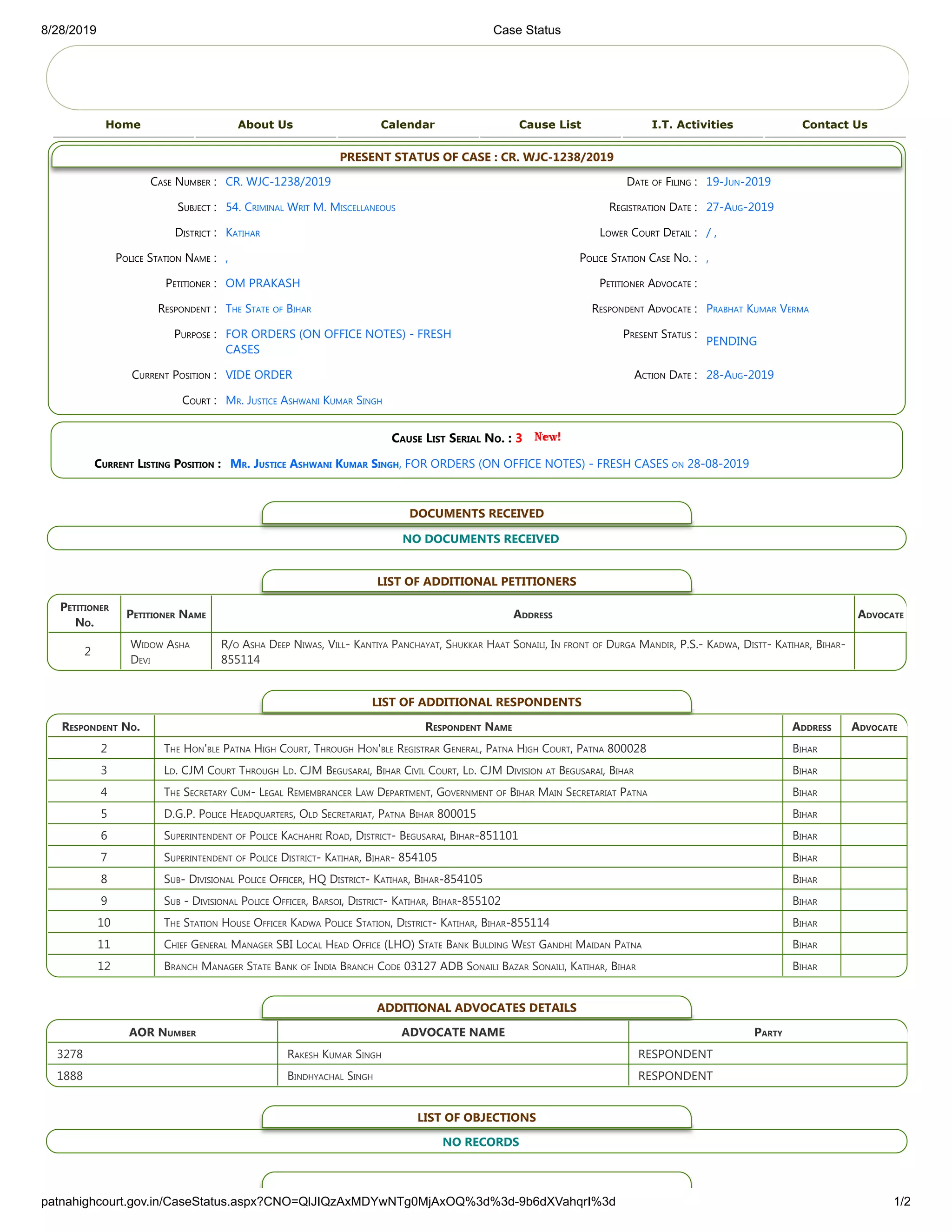 Case status at Patna High Court | PDF