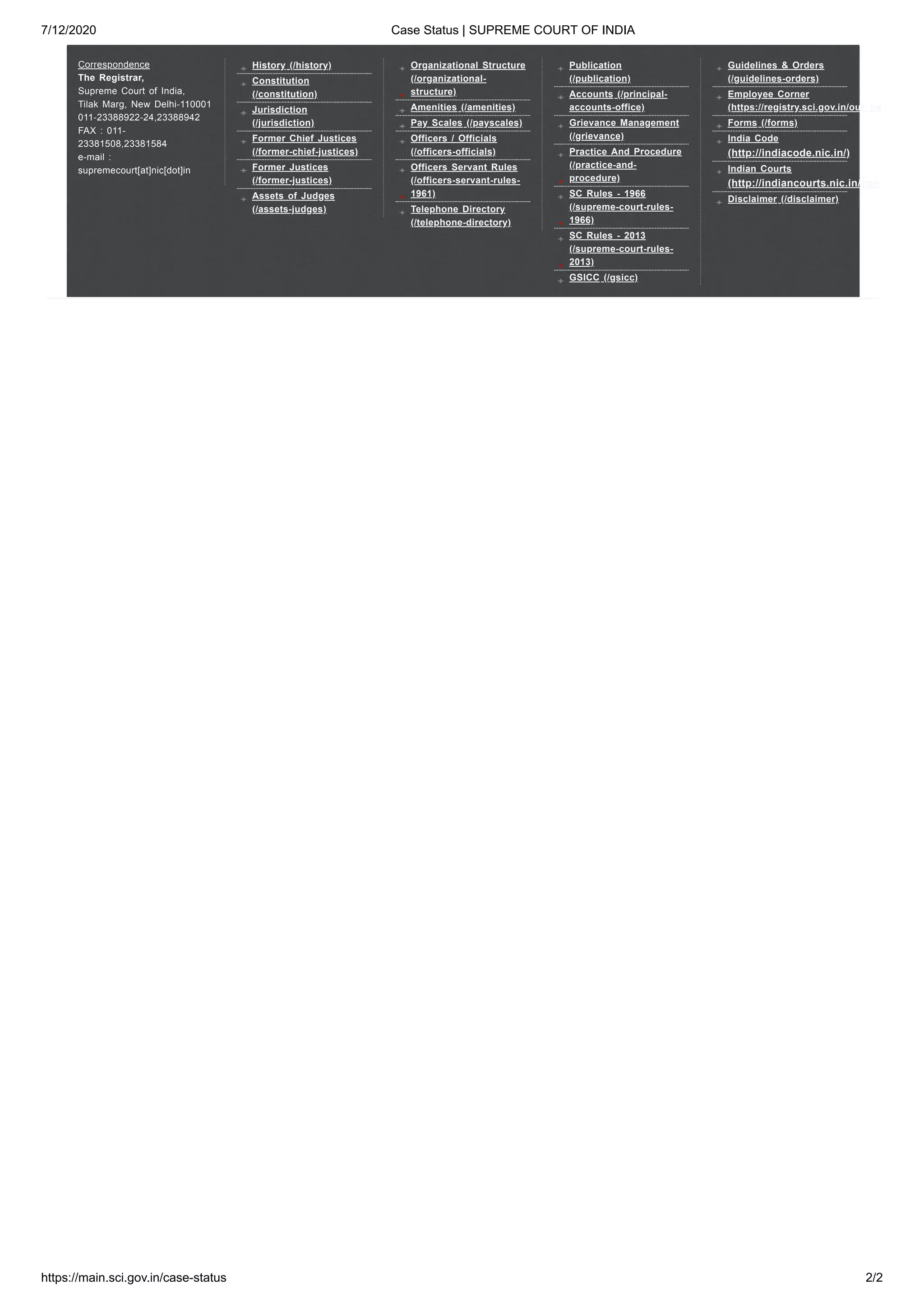 Case Status at supreme court of India dated 12th July, 2020 | PDF