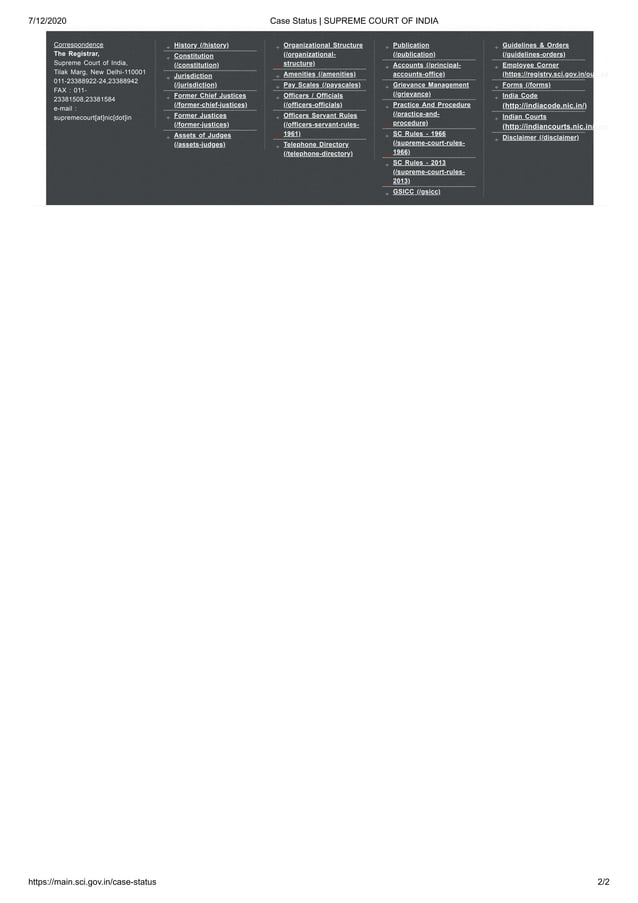 Case Status at supreme court of India dated 12th July, 2020 | PDF