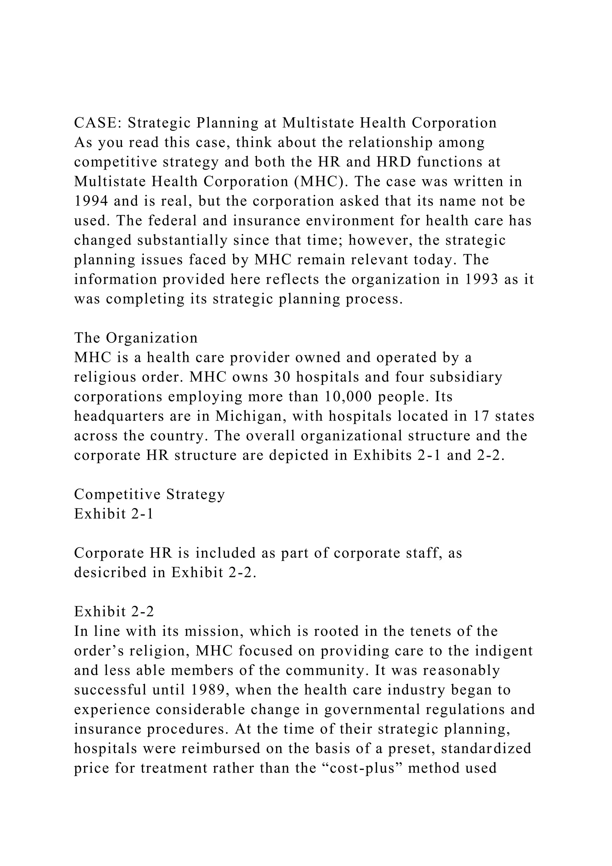 CASE Strategic Planning at Multistate Health CorporationAs you .docx