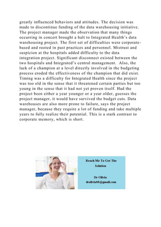 Case Studies of Data Warehousing FailuresFour studies of data .docx