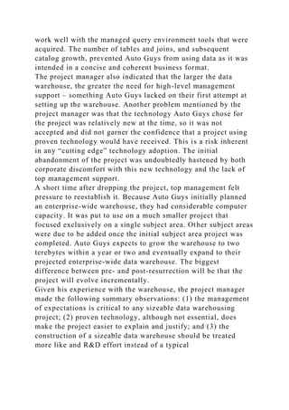 Case Studies of Data Warehousing FailuresFour studies of data .docx
