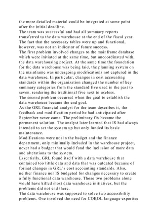 Case Studies of Data Warehousing FailuresFour studies of data .docx