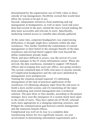 Case Studies of Data Warehousing FailuresFour studies of data .docx