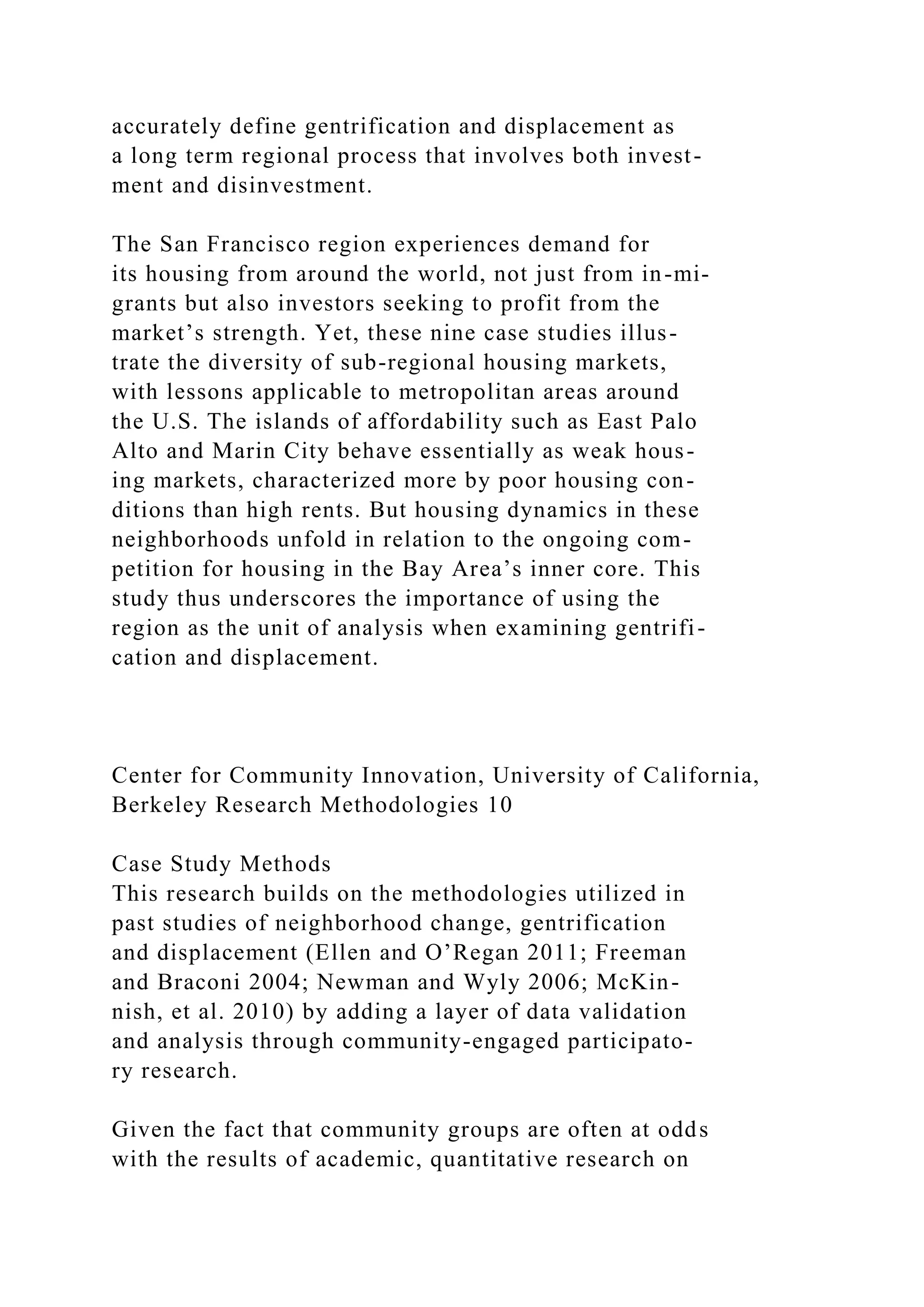 case studieson Gentrification and Displacement in the Sa.docx | Housing ...