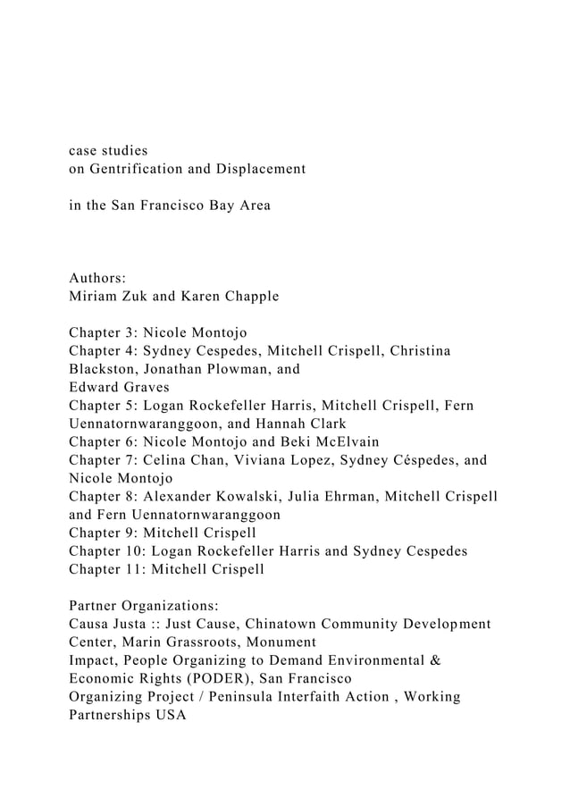 case studieson Gentrification and Displacement in the Sa.docx | Housing ...