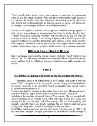 Case studies on dowry as a factor of violence on women in society. | DOCX