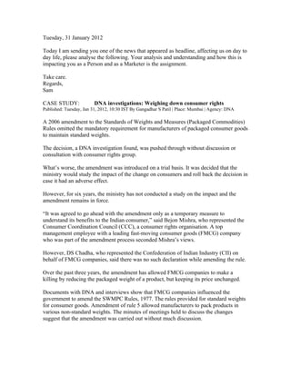 Case study | DOC | Recalls | Consumer Issues