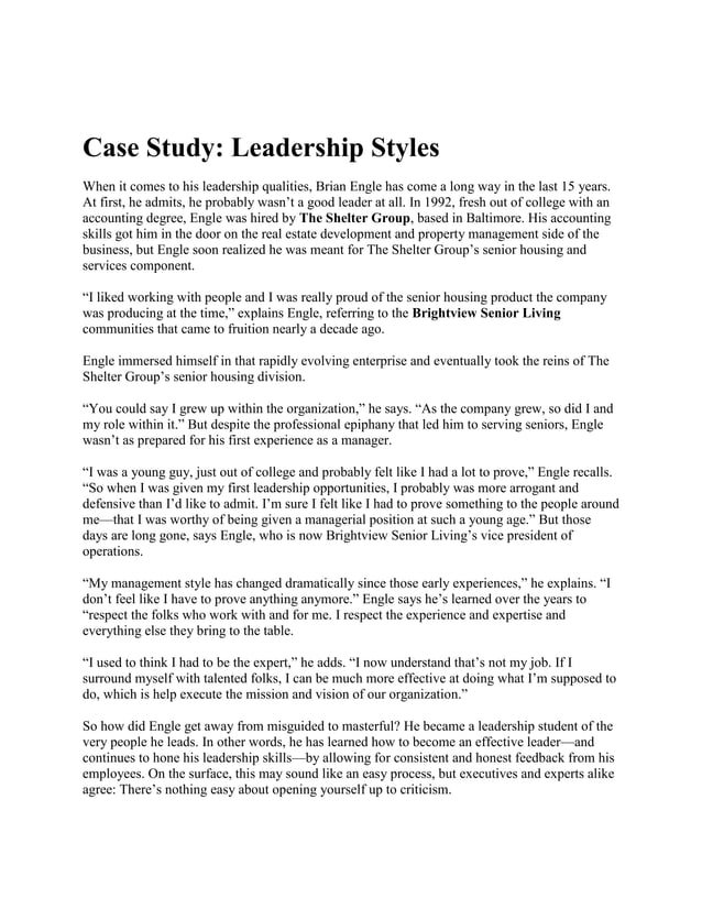 Case Study on Leadership Styles | DOCX | Executive Leadership ...