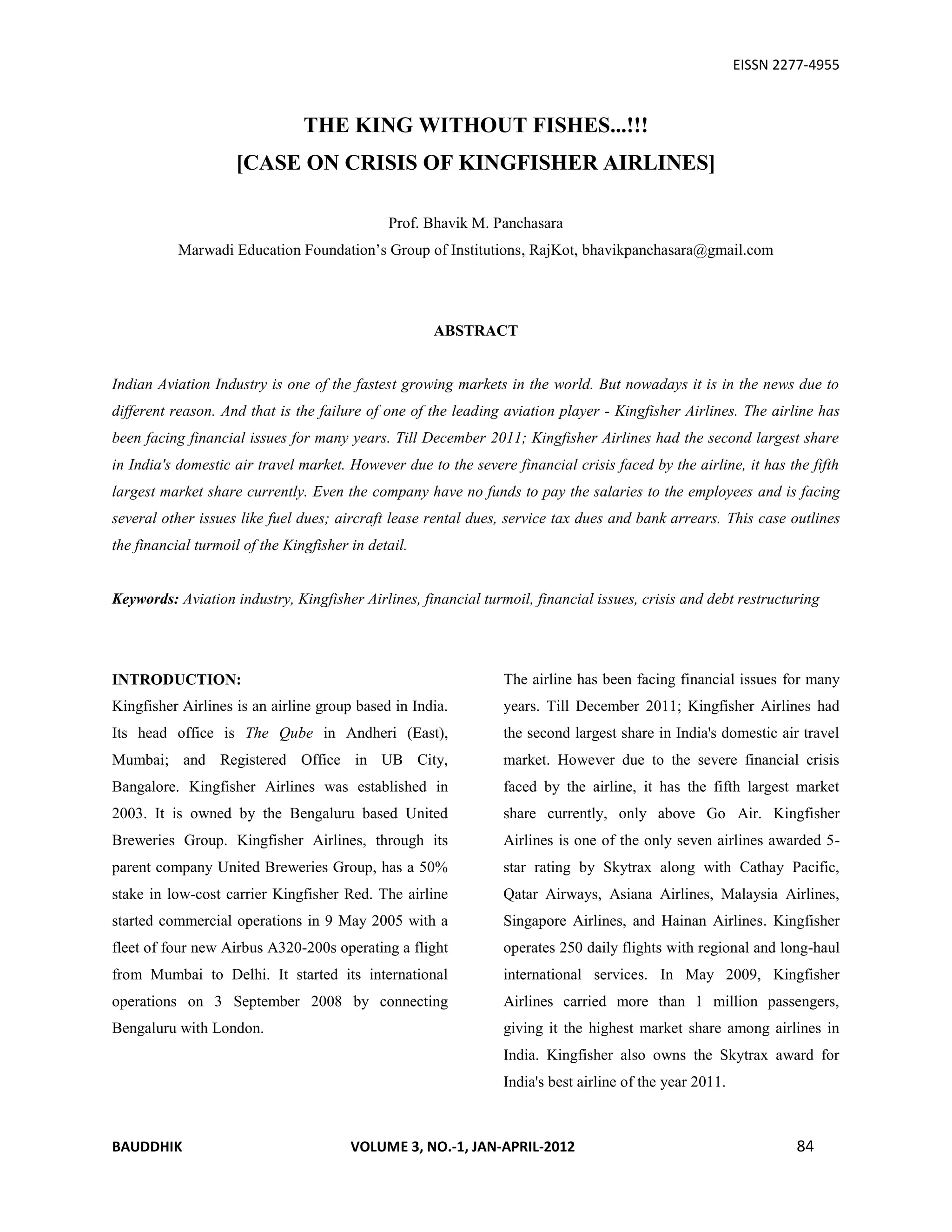 Case study on Kingfisher Airlines | PDF