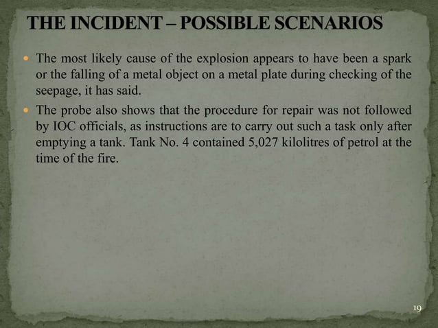 Case study: Fire in IOC terminal Jaipur & IOC terminal Hazira | PPTX | Injuries | Diseases and ...