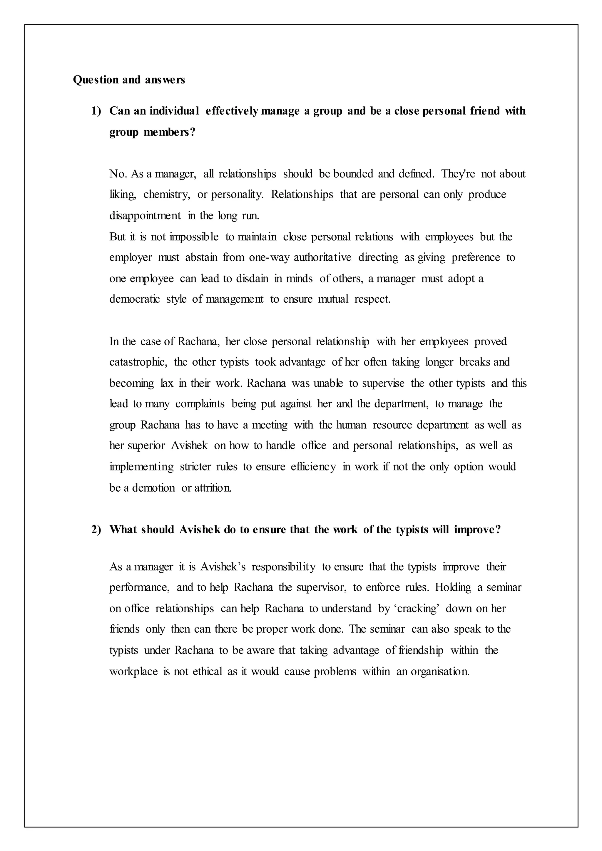 Case study - The friendly Supervisor , Interpersonal Communication Case ...