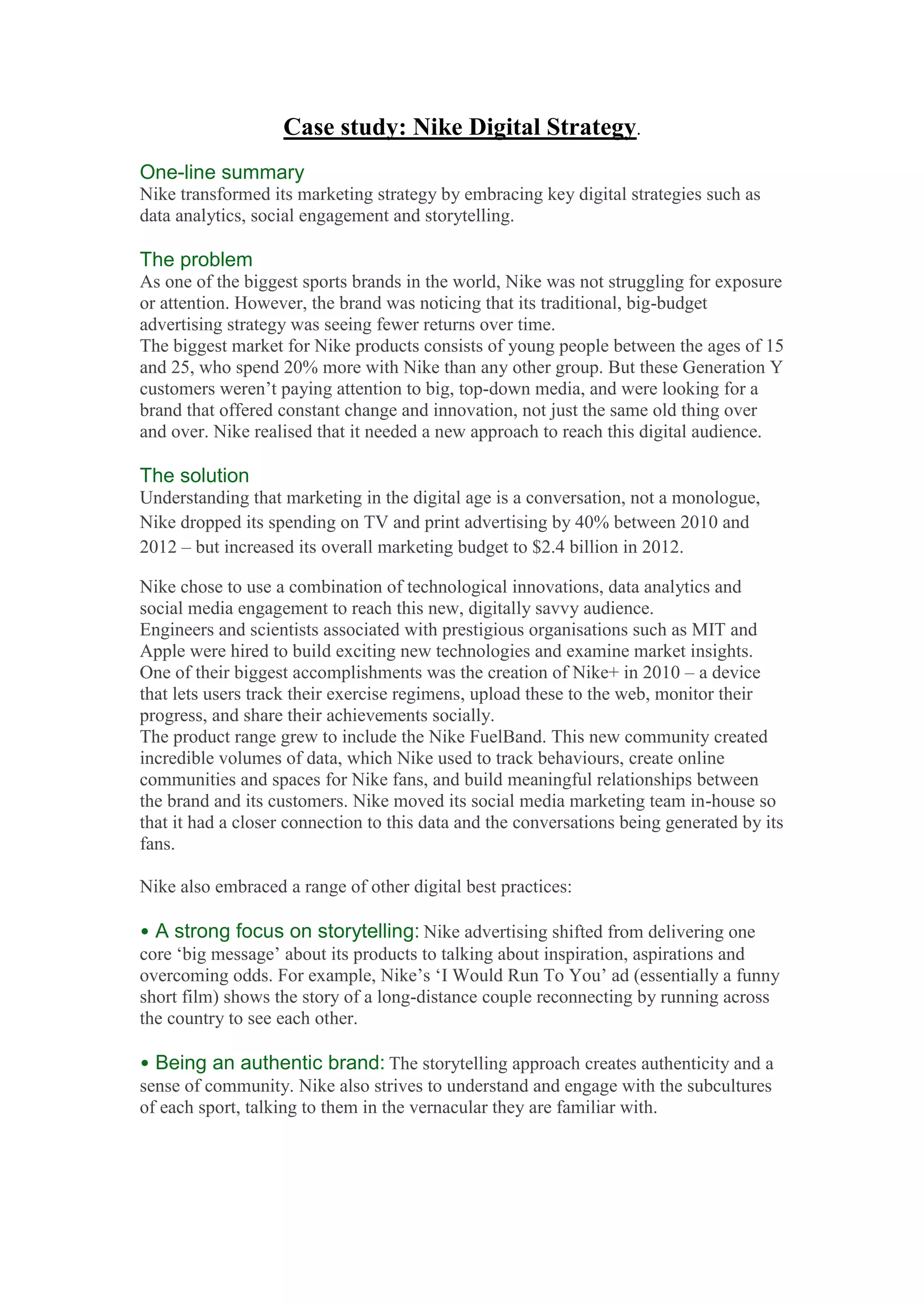 Case study: Nike Digital Strategy | PDF