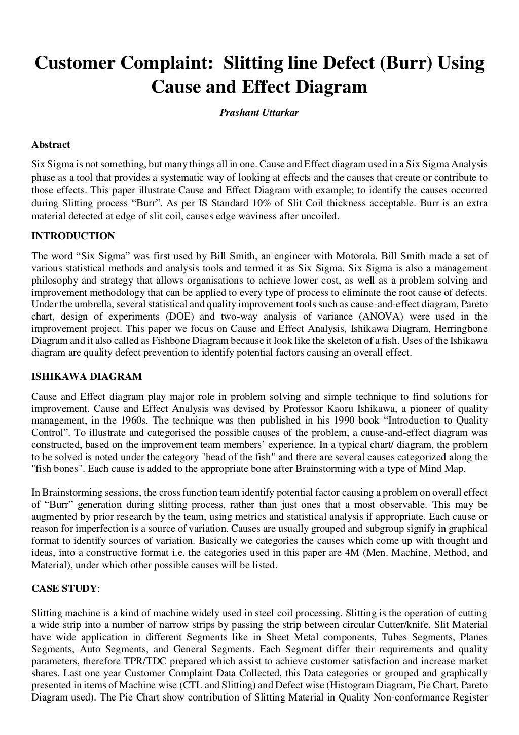 Case study - Slitting line Defect (Burr) Using Cause and Effect Diagram ...